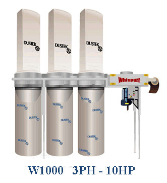 3 Bag - Three Phase - 10 HP Ultra Quiet Dust Collector - Dustek W1000